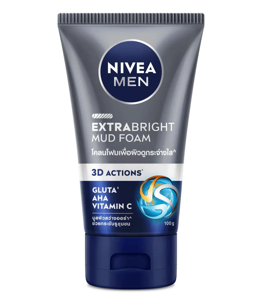 Nivea Men Extra Bright Mud Foam 3D Actions Gluta AHA Vitamin C 100g ...